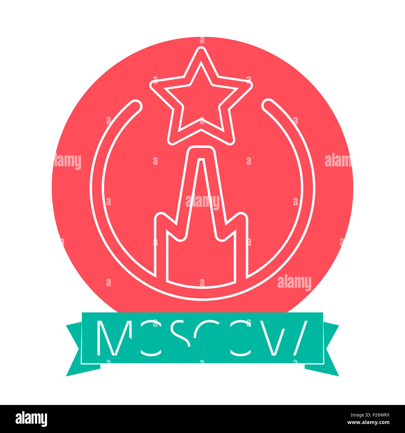 Moscow -Russia- Line Icon With Caption on Ribbon Banner. Moscow Emblem ...