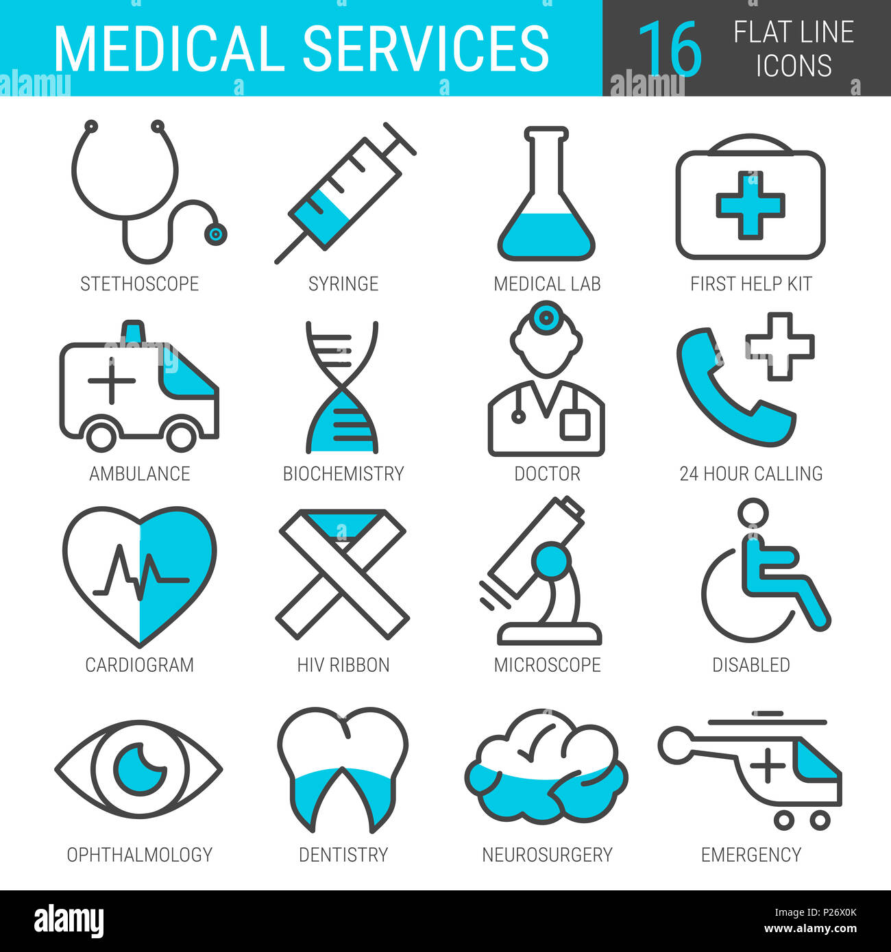 Medical Services - Flat Line Icon Set. Illustration Stock Photo - Alamy Medical Services - Flat Line Icon Set. Illustration Stock Photo - Alamy