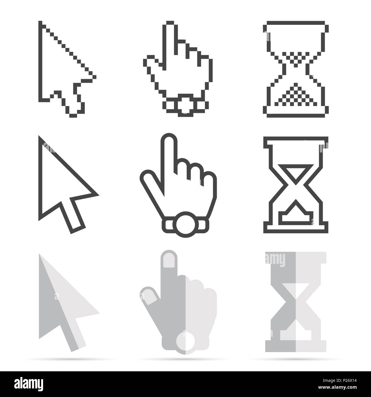 Mouse Cursor Icon Set - Pixel and Smooth Arrows, Hands and Hourglasses ...