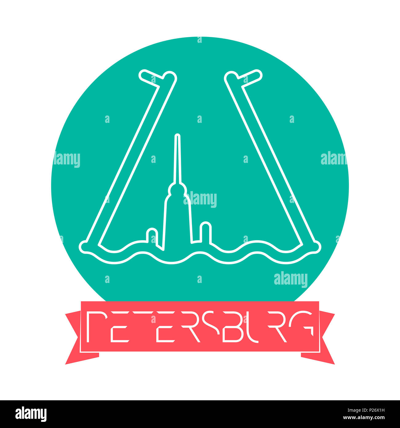 St. Petersburg -Russia- Line Icon With Caption on Ribbon Banner. St ...