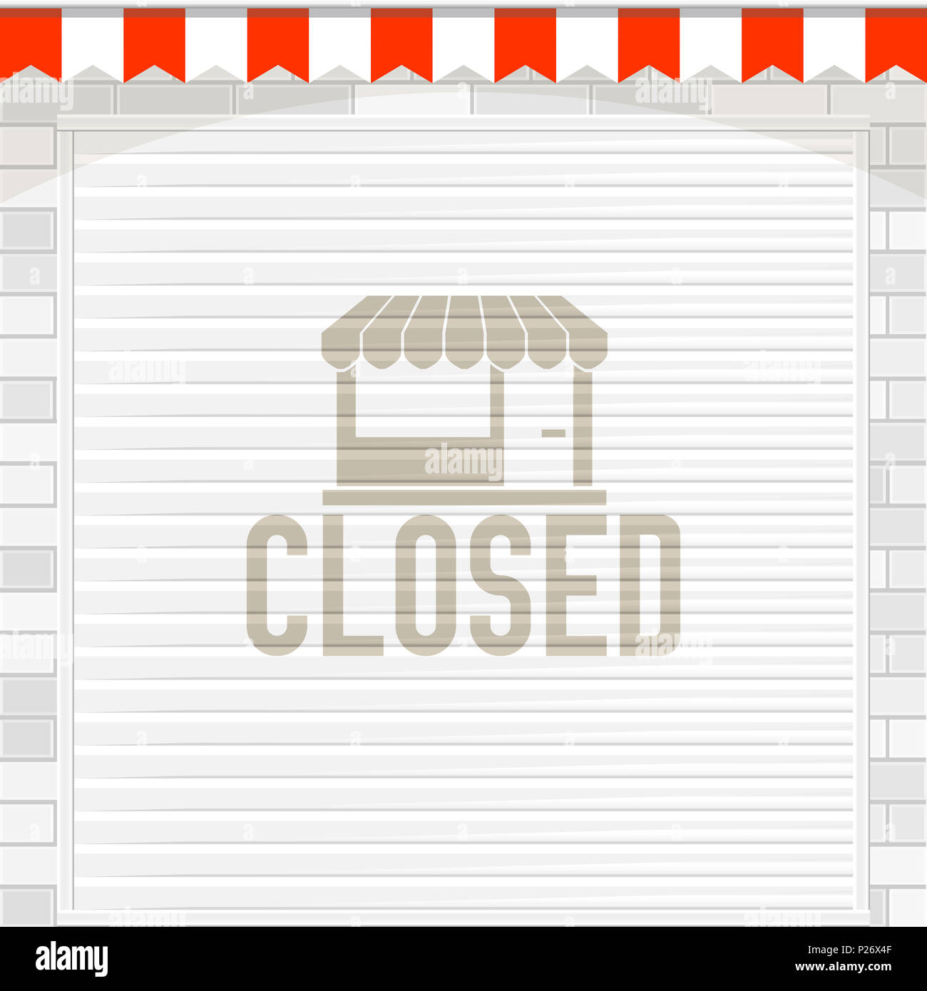 White Shutter Door or Roller Door with Closed Sign. White Brick Wall ...