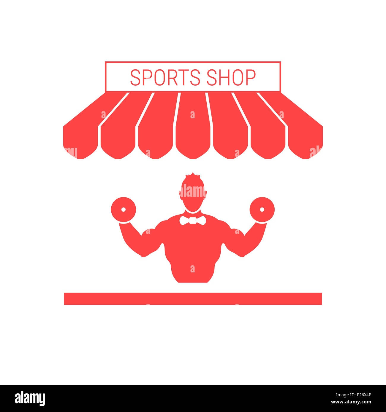 Sports Shop Single Flat Icon. Striped Awning and Signboard. A Series of ...