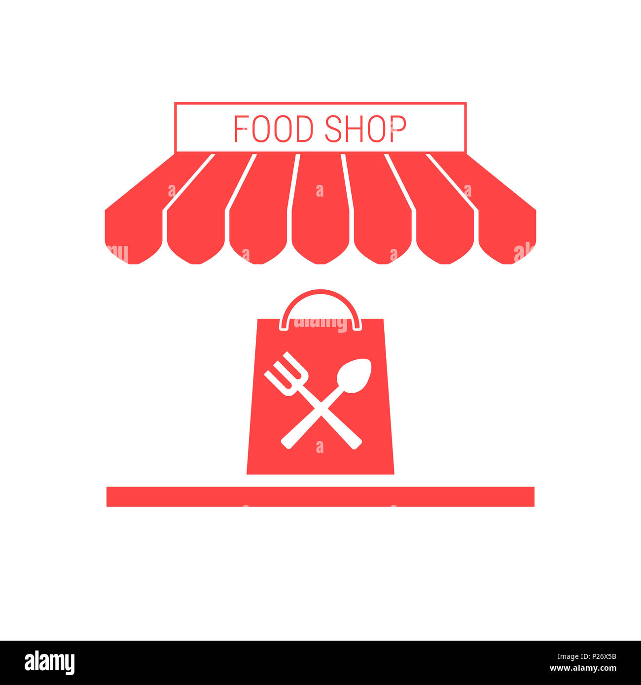 Food Shop, Grocery Store Single Flat Icon. Striped Awning and Signboard ...