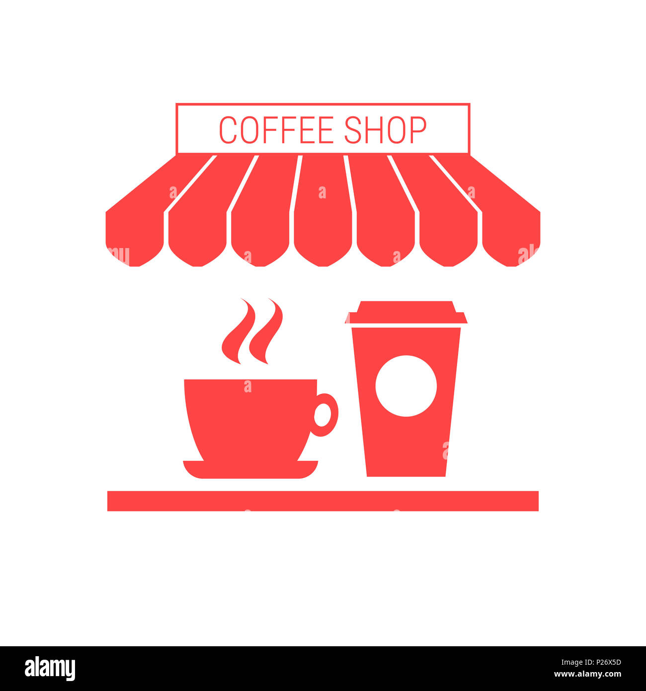 Coffee Shop, Cafe Single Flat Icon. Striped Awning and Signboard. A ...