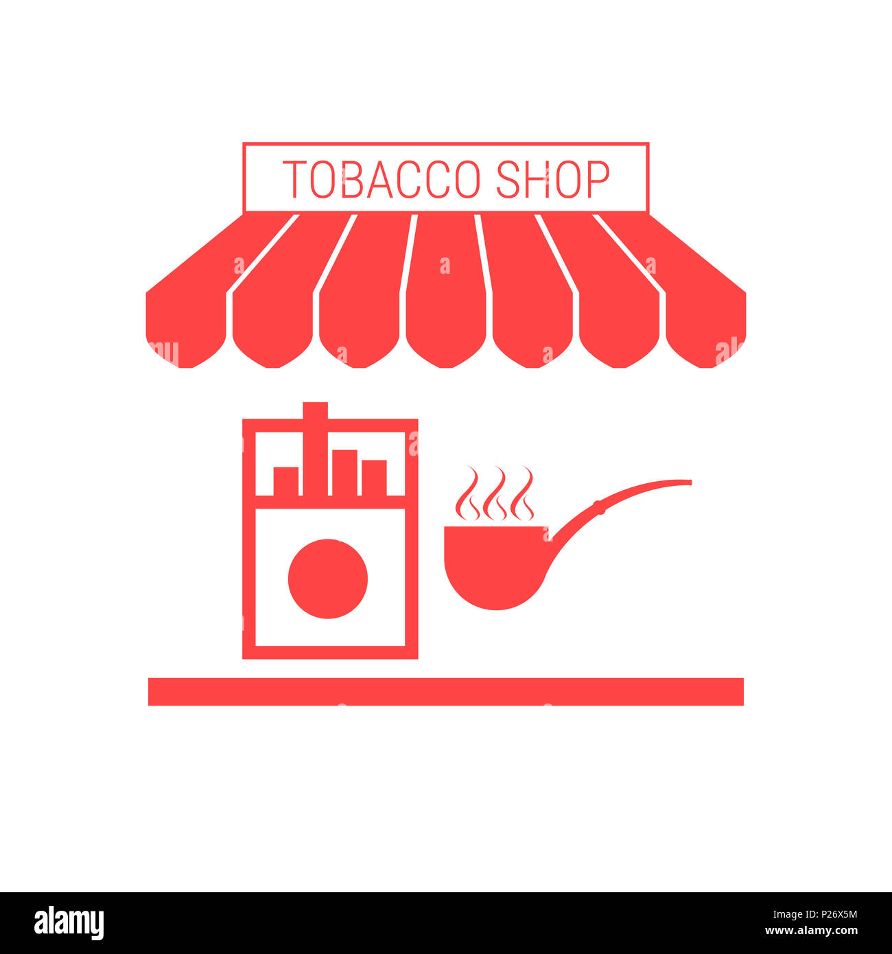 Tobacco Shop, Cigarette Kiosk Single Flat Icon. Striped Awning and ...