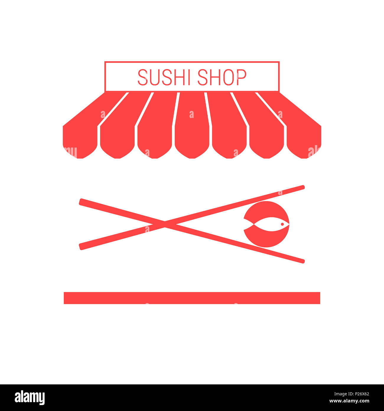 Sushi Shop, Japanese Restaurant Single Flat Icon. Striped Awning and ...
