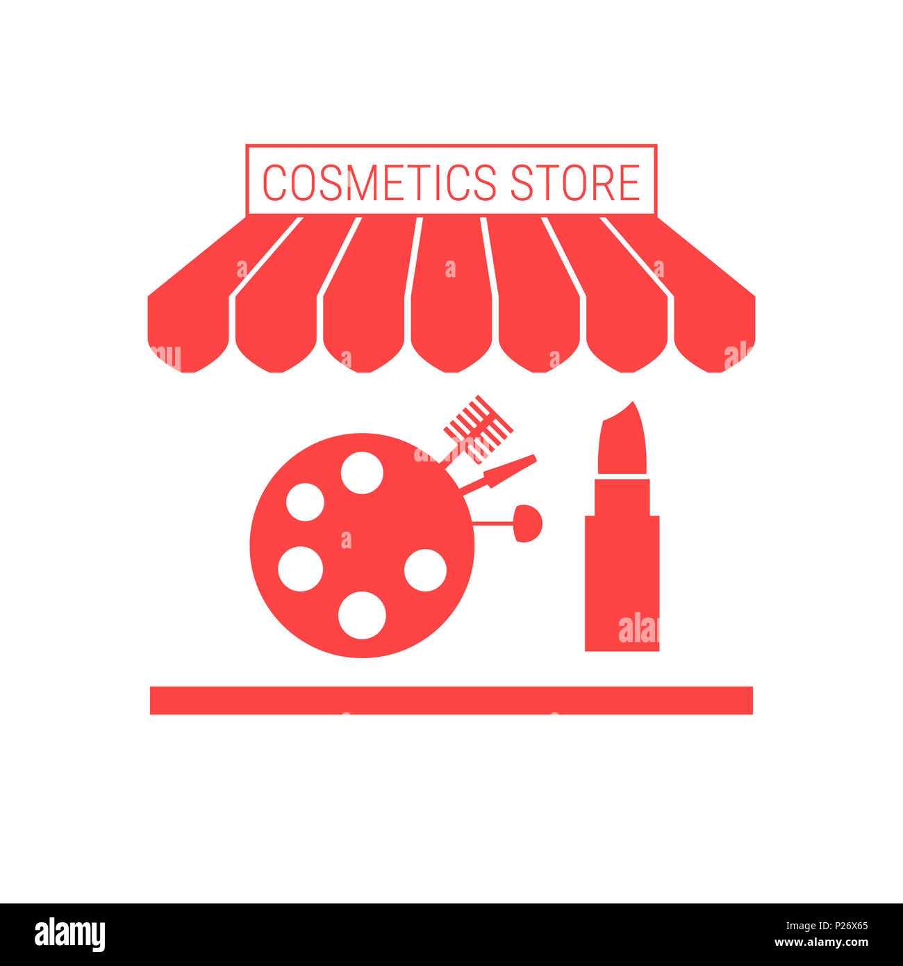 Cosmetics Store, Beauty Shop Single Flat Icon. Striped Awning and ...