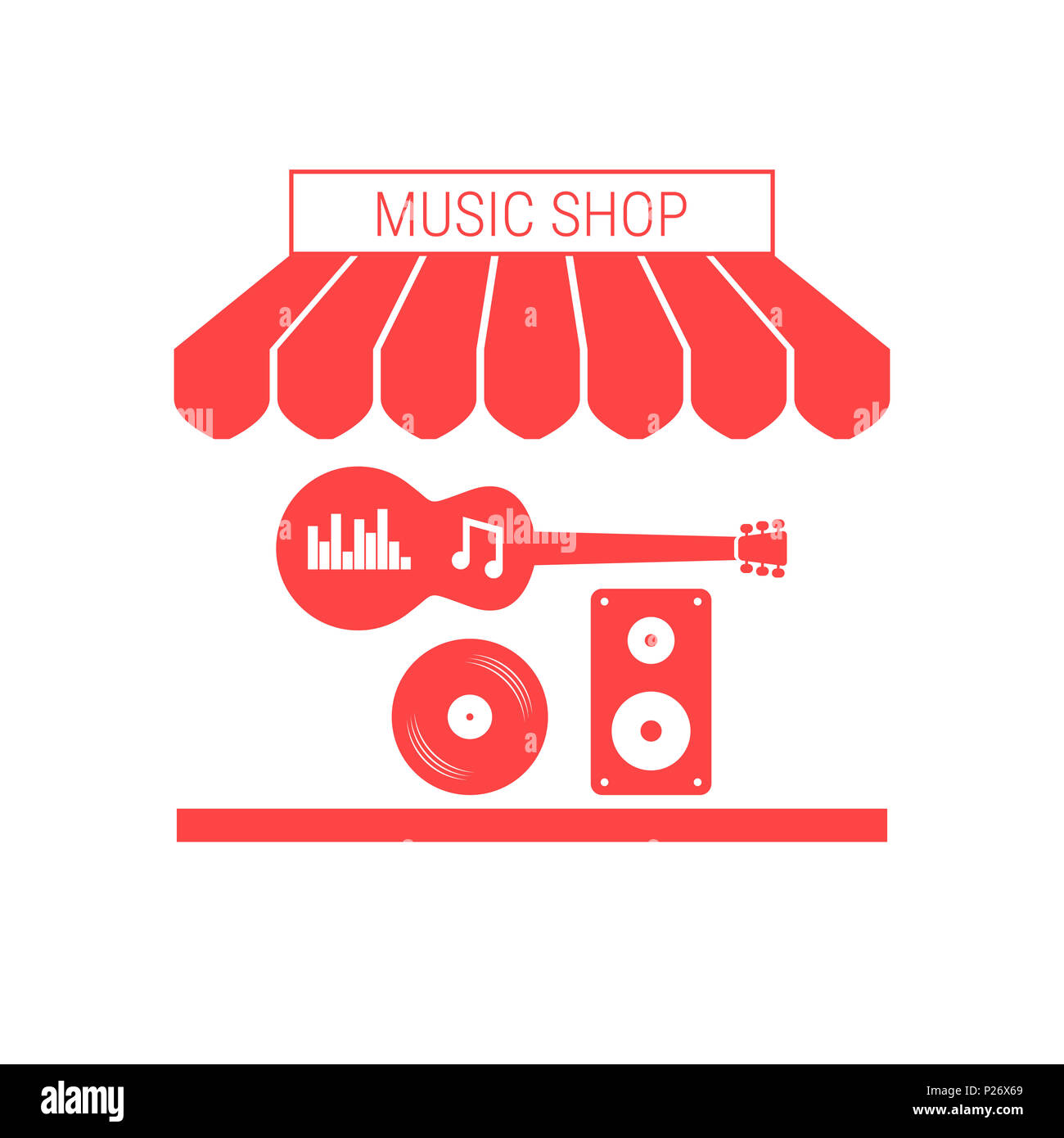 Music Shop, Musical Instruments and Equipment Single Flat Icon. Striped ...
