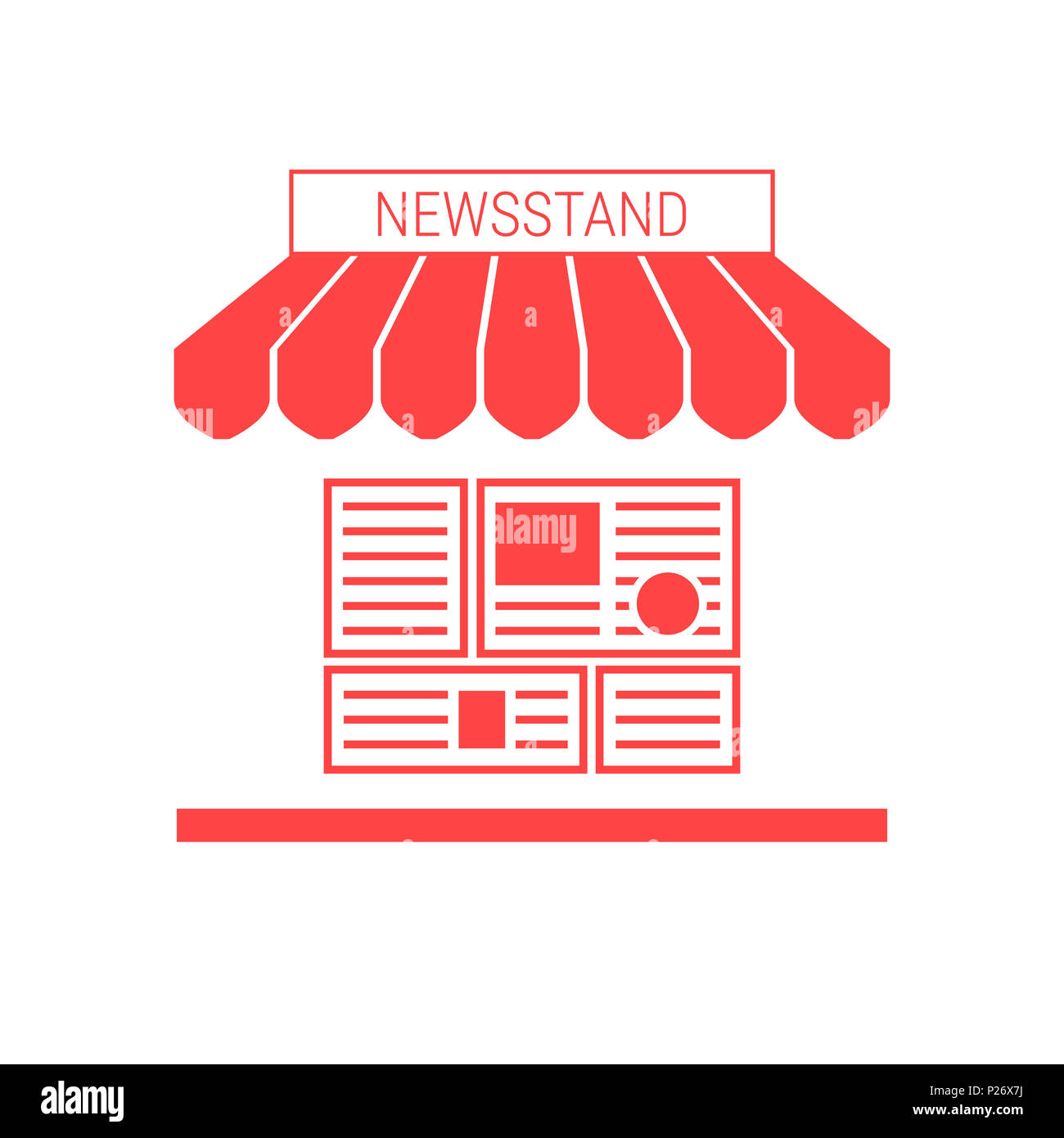 Newsstand, News Stall Single Flat Icon. Striped Awning and Signboard. A Series of Shop Icons ...