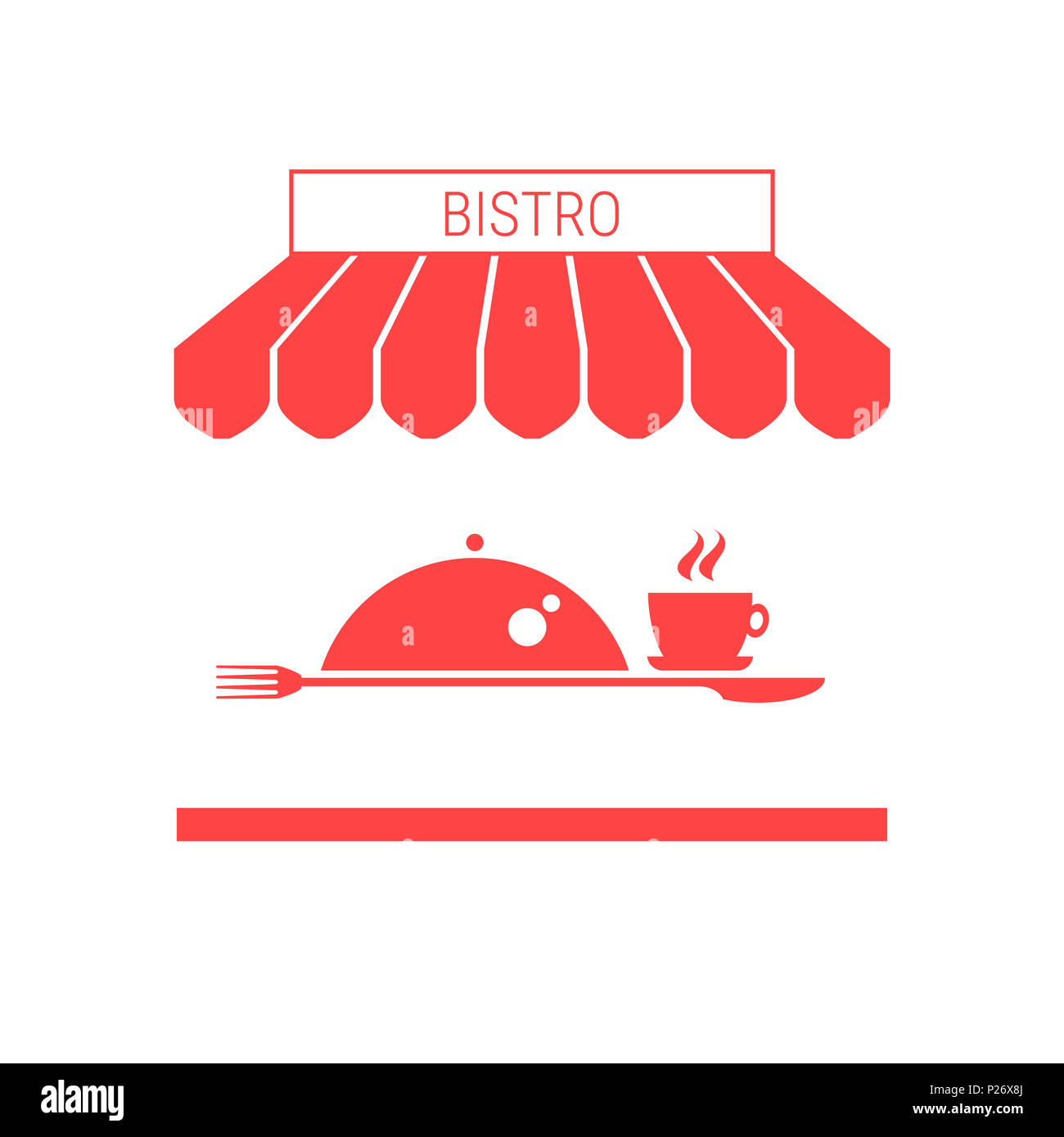 Bistro, Fast Food Single Flat Icon. Striped Awning and Signboard. A ...