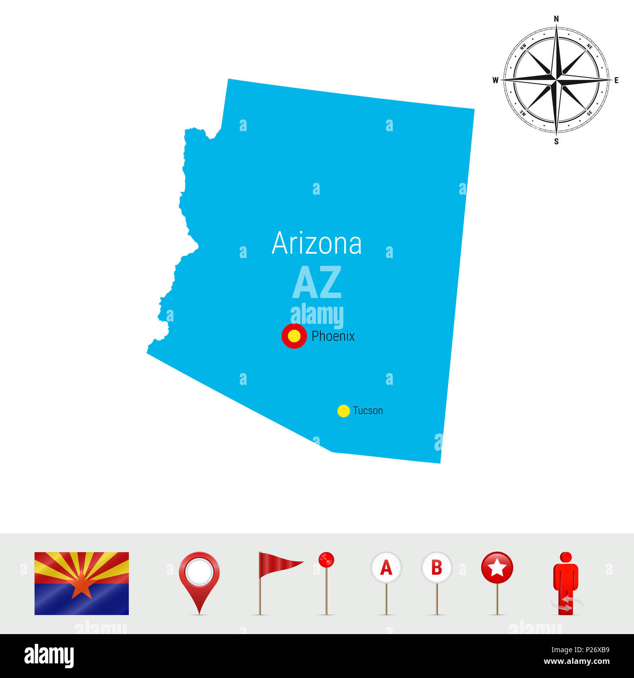 Arizona Map Isolated on White Background. High Detailed Silhouette of ...