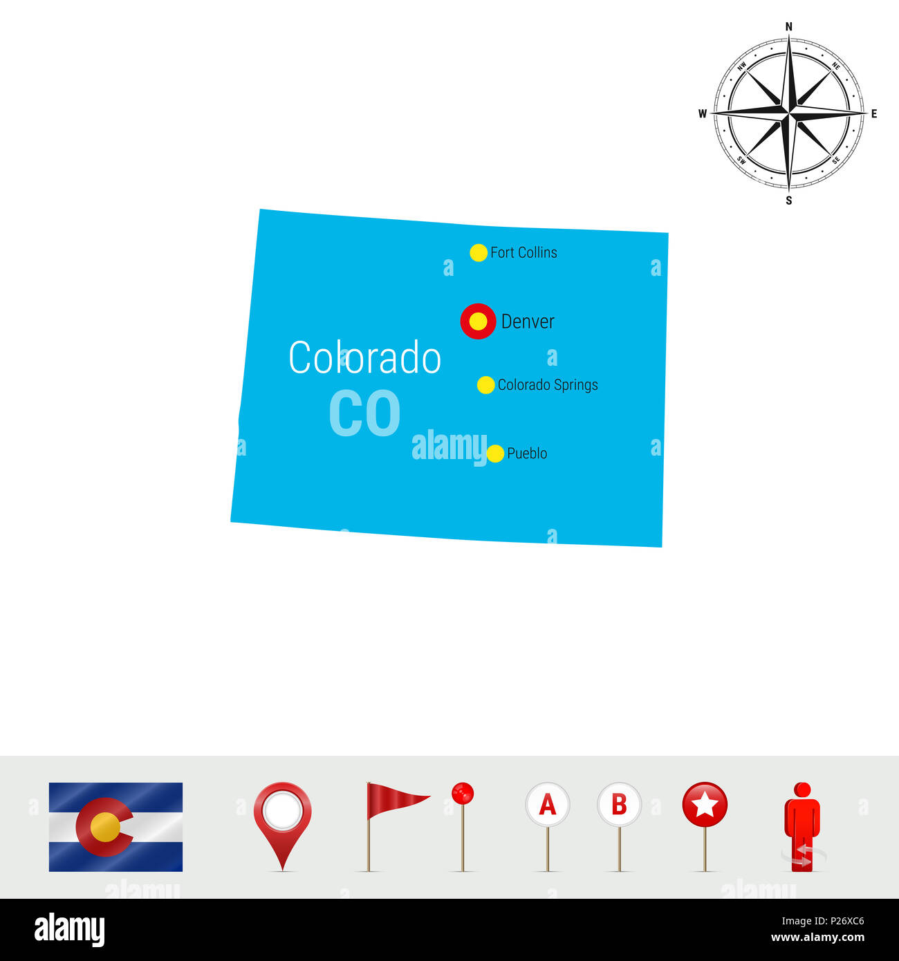 Colorado Map Isolated on White Background. Silhouette of Colorado State ...