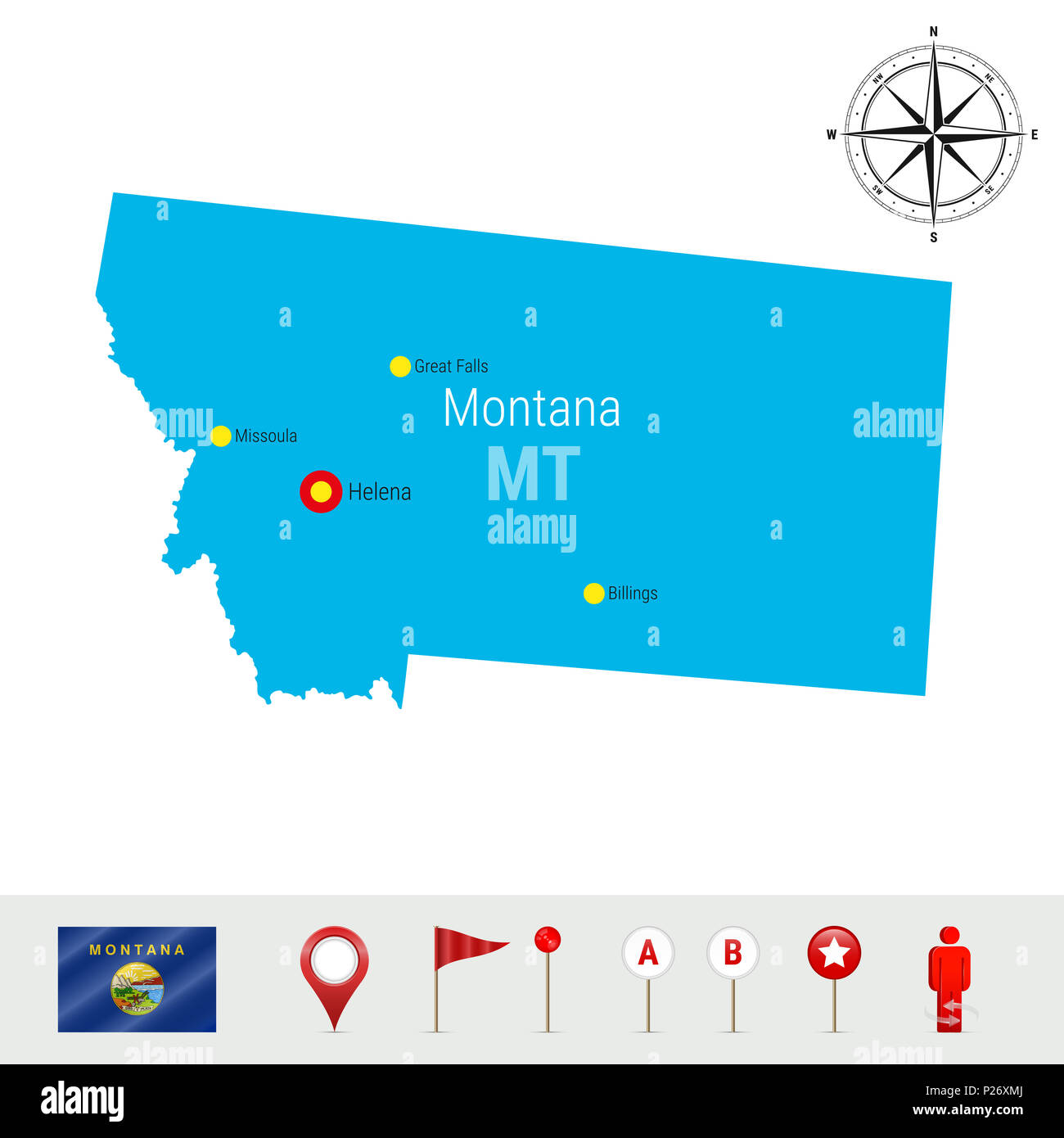 Montana Map Isolated on White Background. High Detailed Silhouette of ...