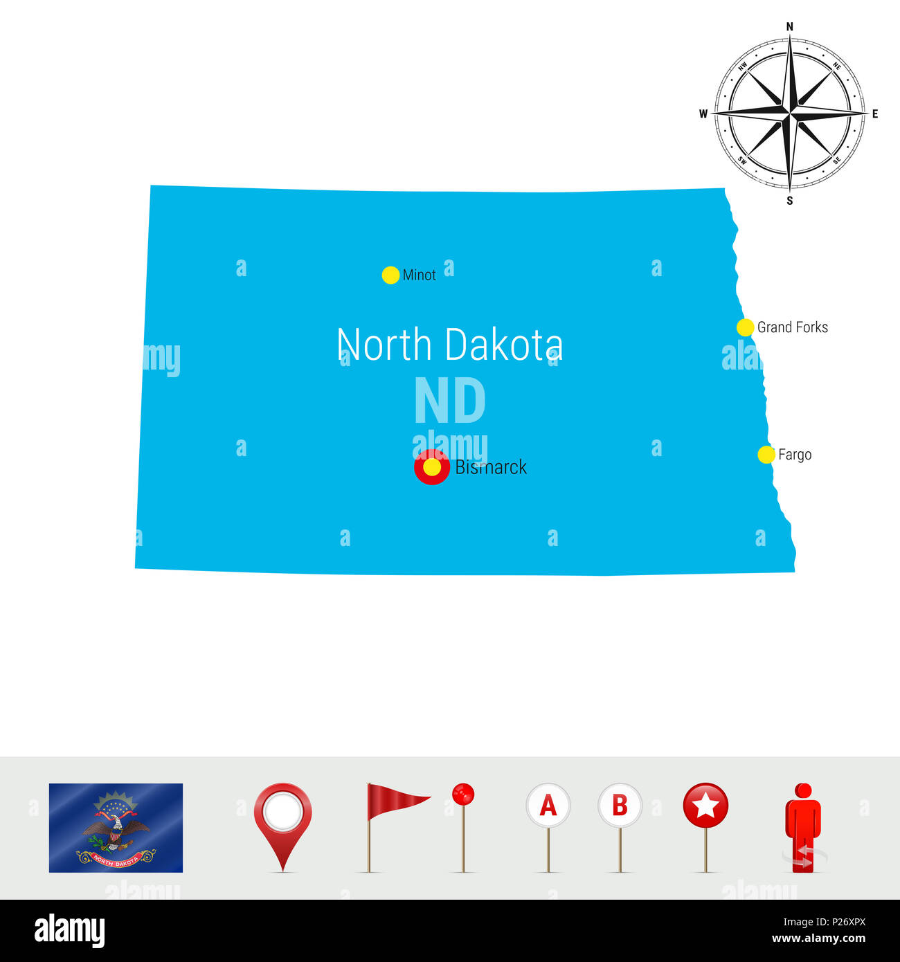 North Dakota Map Isolated on White. High Detailed Silhouette of North ...