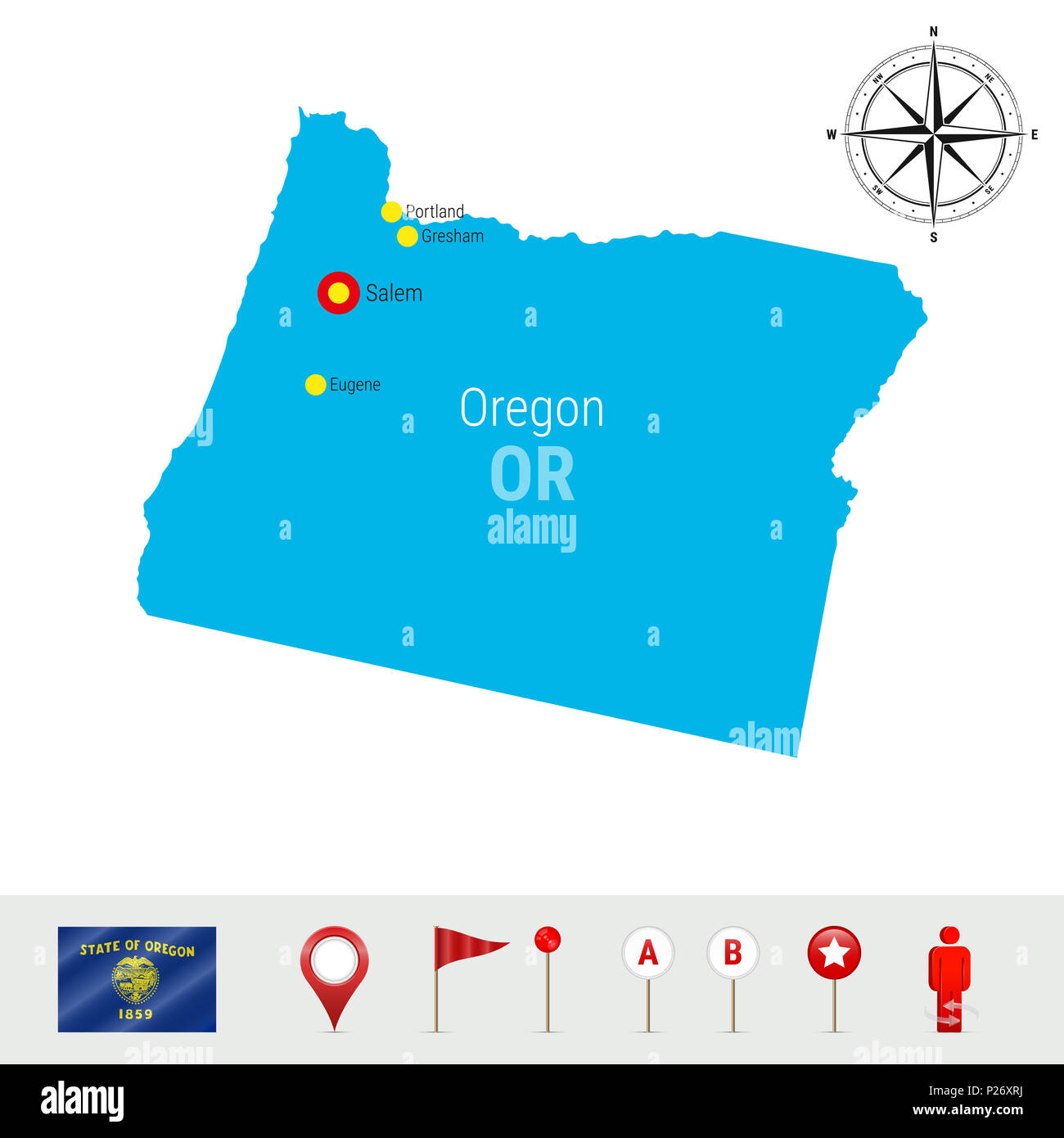 Oregon Map Isolated on White Background. High Detailed Silhouette of ...