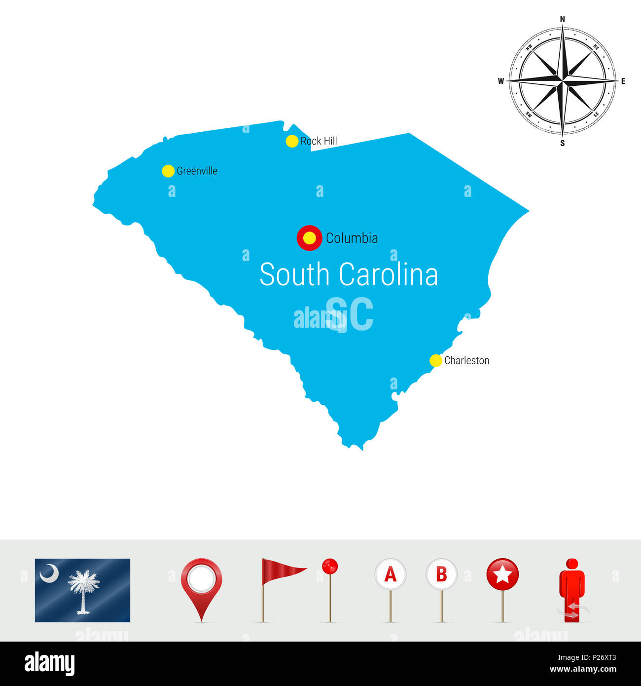 South Carolina Map Isolated on White. Detailed Silhouette of South ...