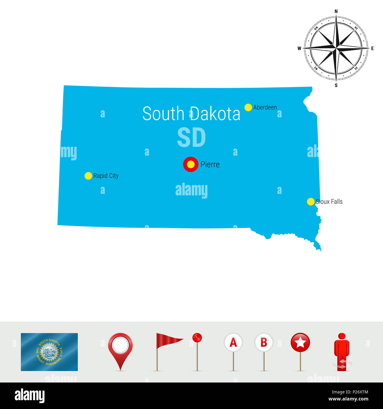 South Dakota Map Isolated on White. High Detailed Silhouette of South ...