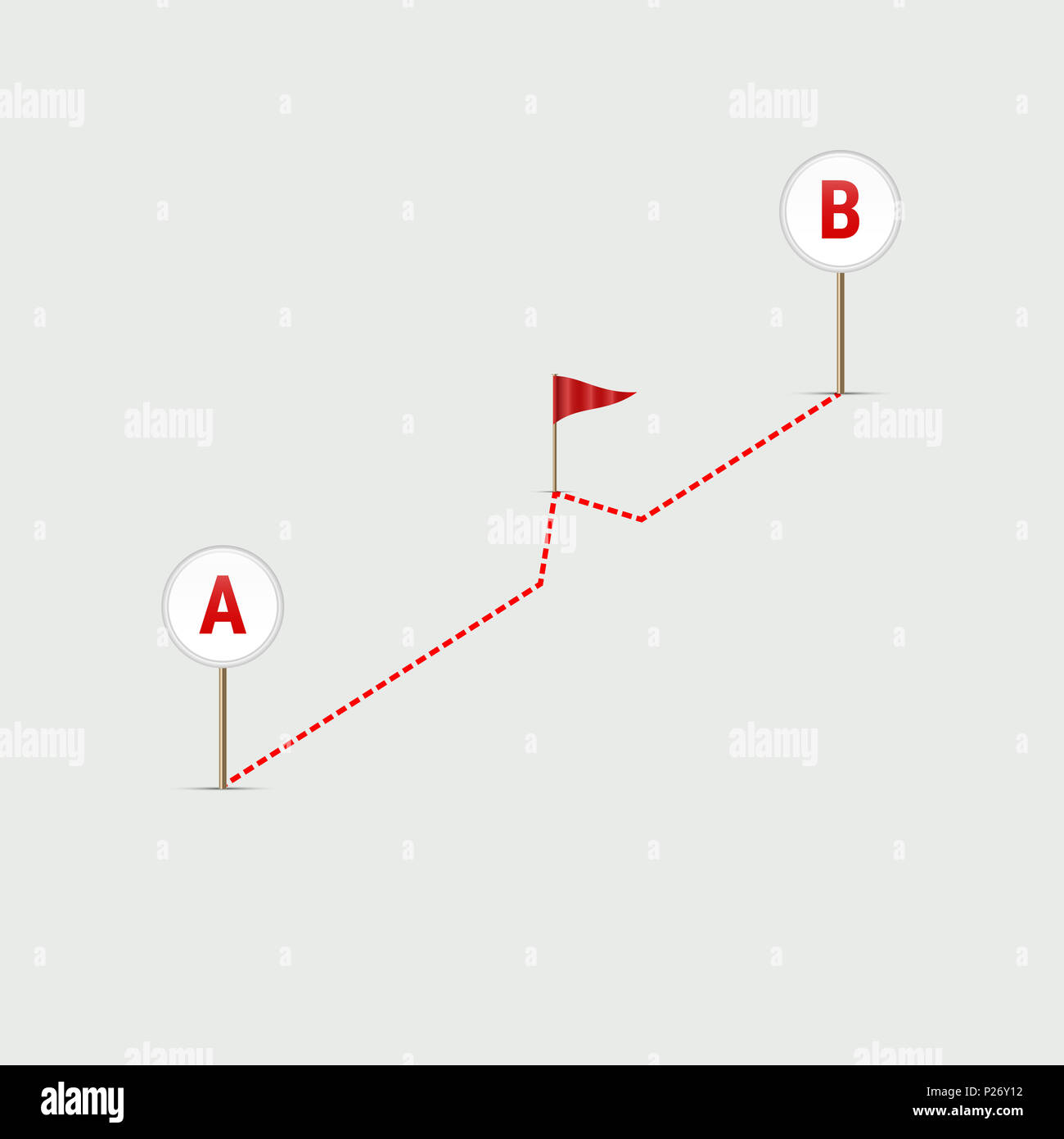 GPS Navigator Pin Checking Point A to Point B. Route From Point A to ...