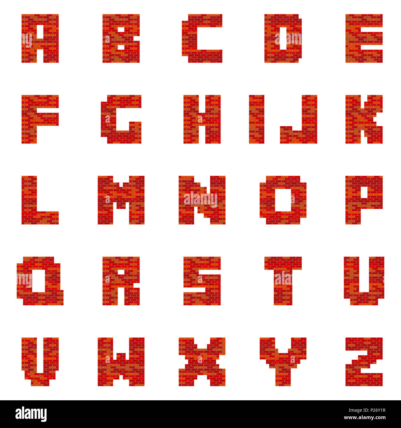 Red Brick Letters. Font - Typeface - Alphabet Stock Photo - Alamy