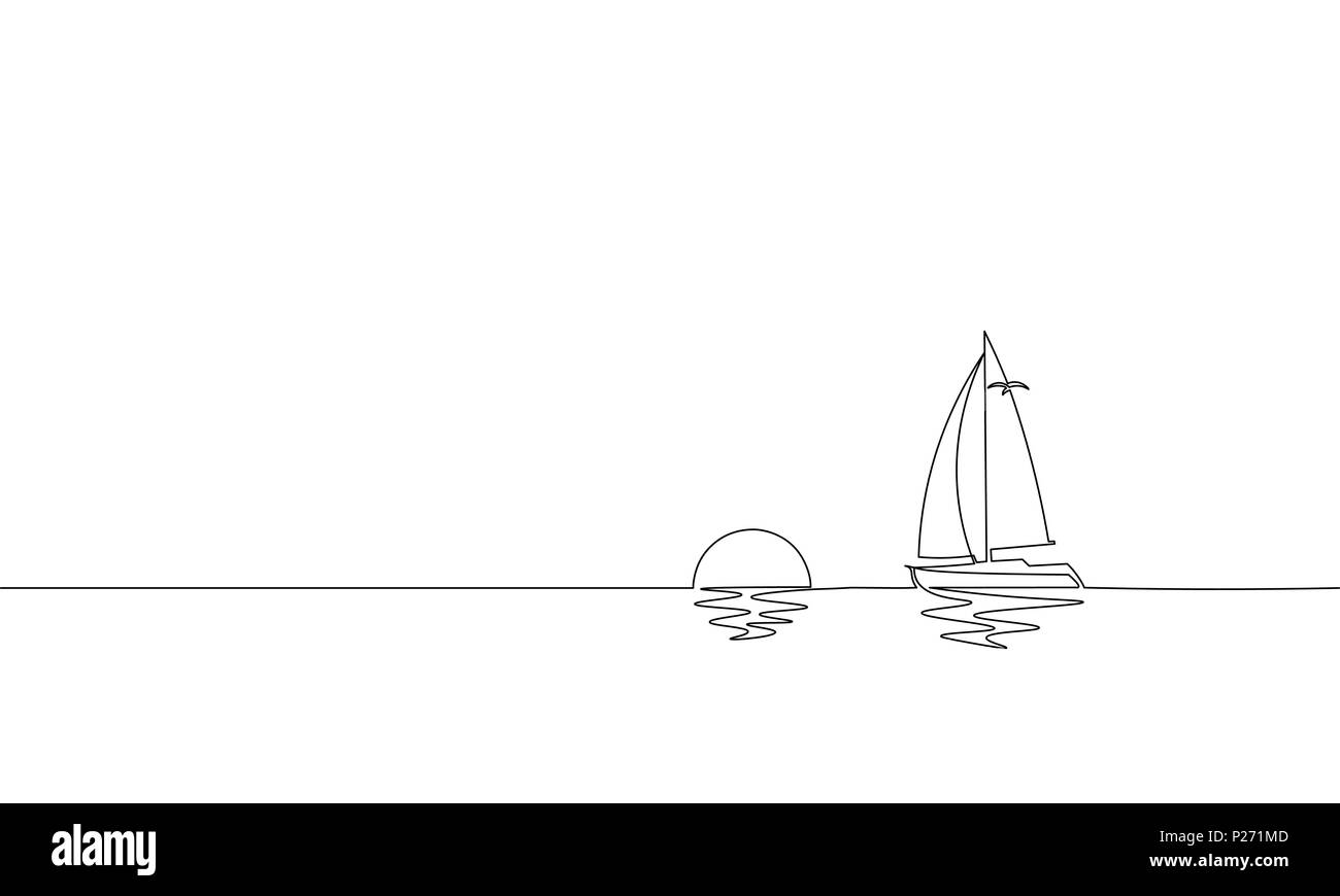 Single continuous one line art sunny ocean travel vacation. Sea voyage ...