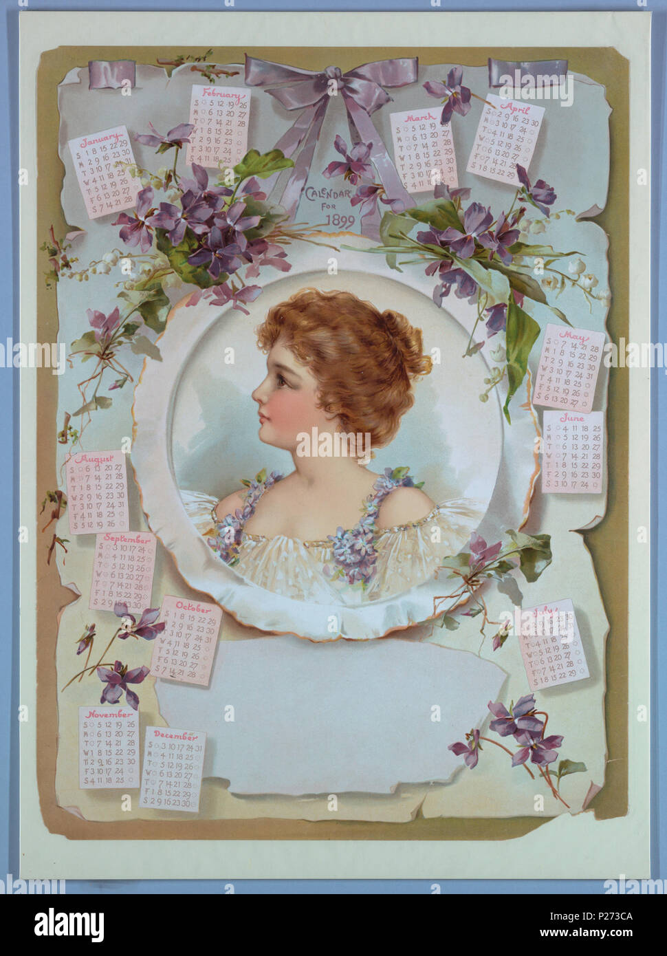 . English: Chromolithograph Print, Advertisement calendar, 1899 ...