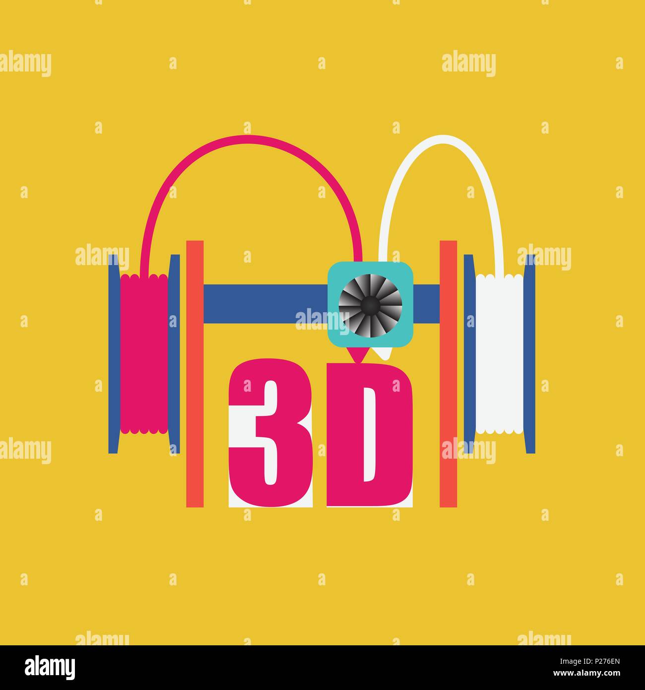 Dual extruder 3d printer. Vector illustration. Modern technology Stock ...