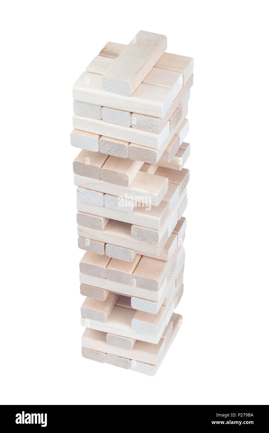Wooden block tower desktop game isolated on white background Stock ...