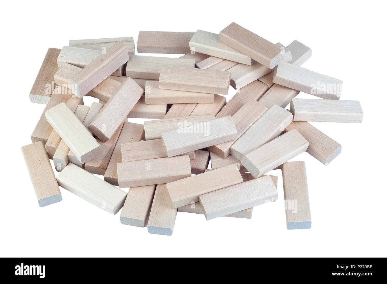 Collapsed wooden blocks tower isolated on white background. desktop ...