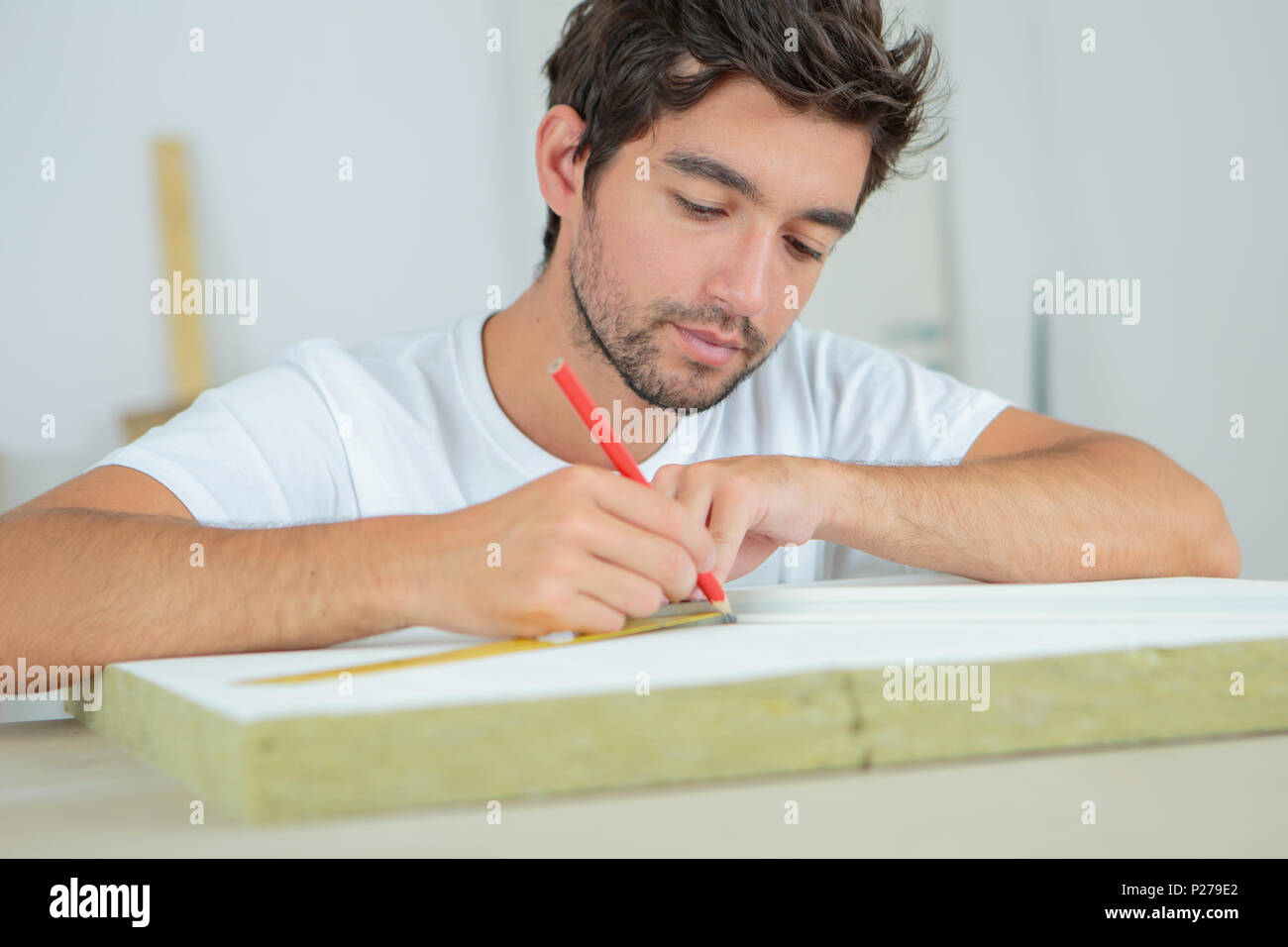 drawing on the flat wooden block Stock Photo - Alamy