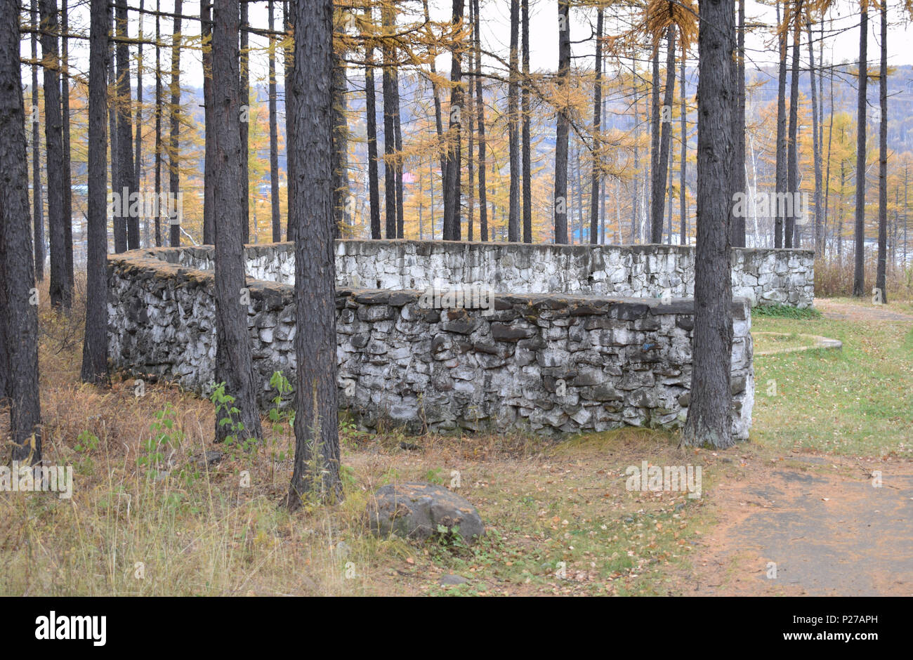 Stone wall in the forest Stock Photo - Alamy