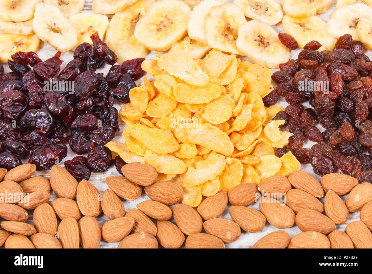 Healthy dried ingredients containing carbohydrates, dietary fiber and ...