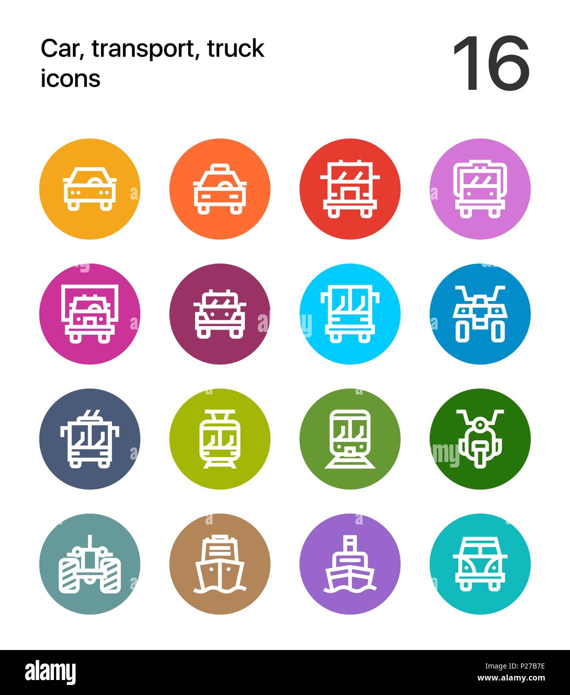 Colorful Car, transport, vehicle, truck, train vector flat line icons ...