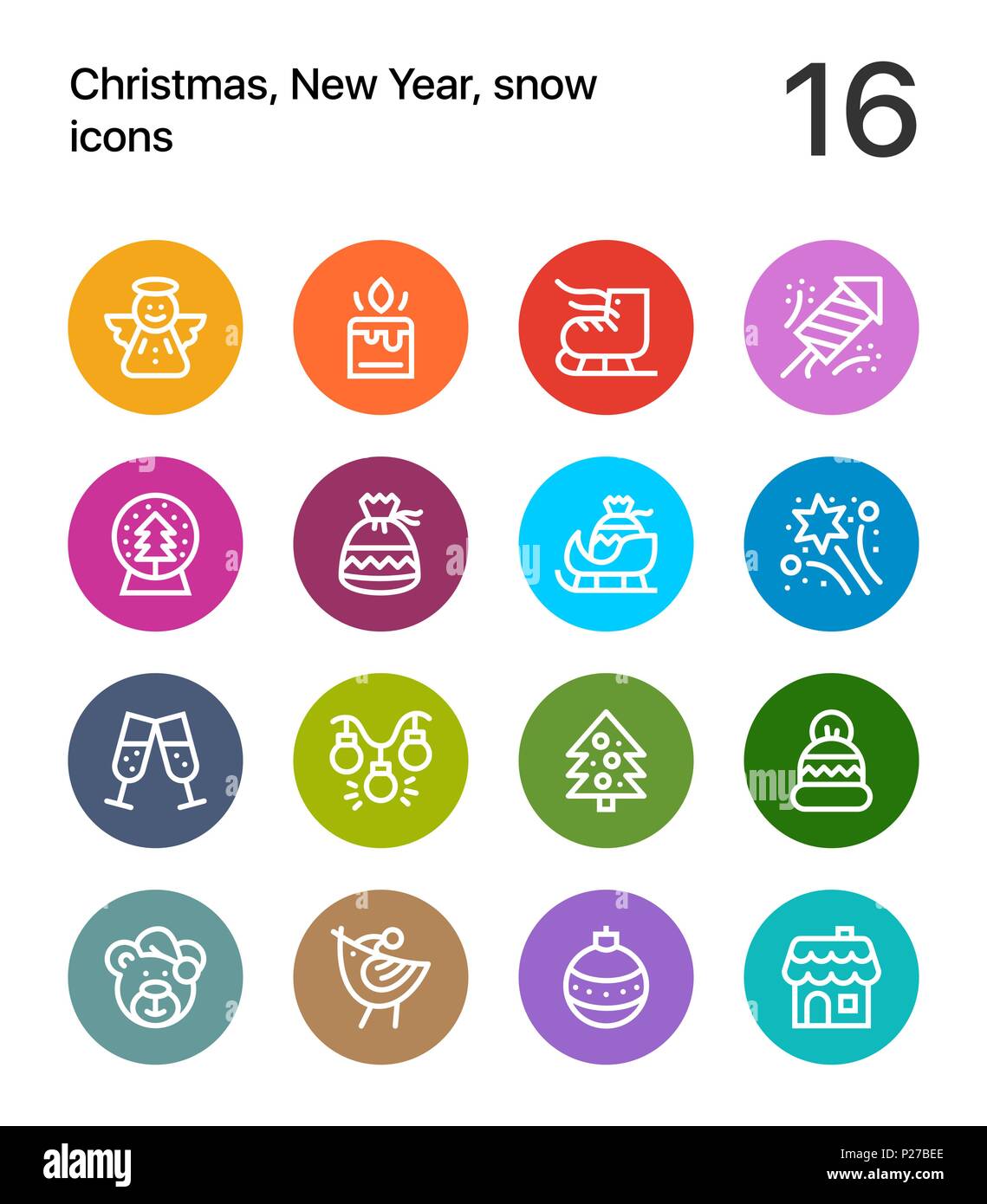 Colorful Merry Christmas and Happy New Year icons for web and mobile ...
