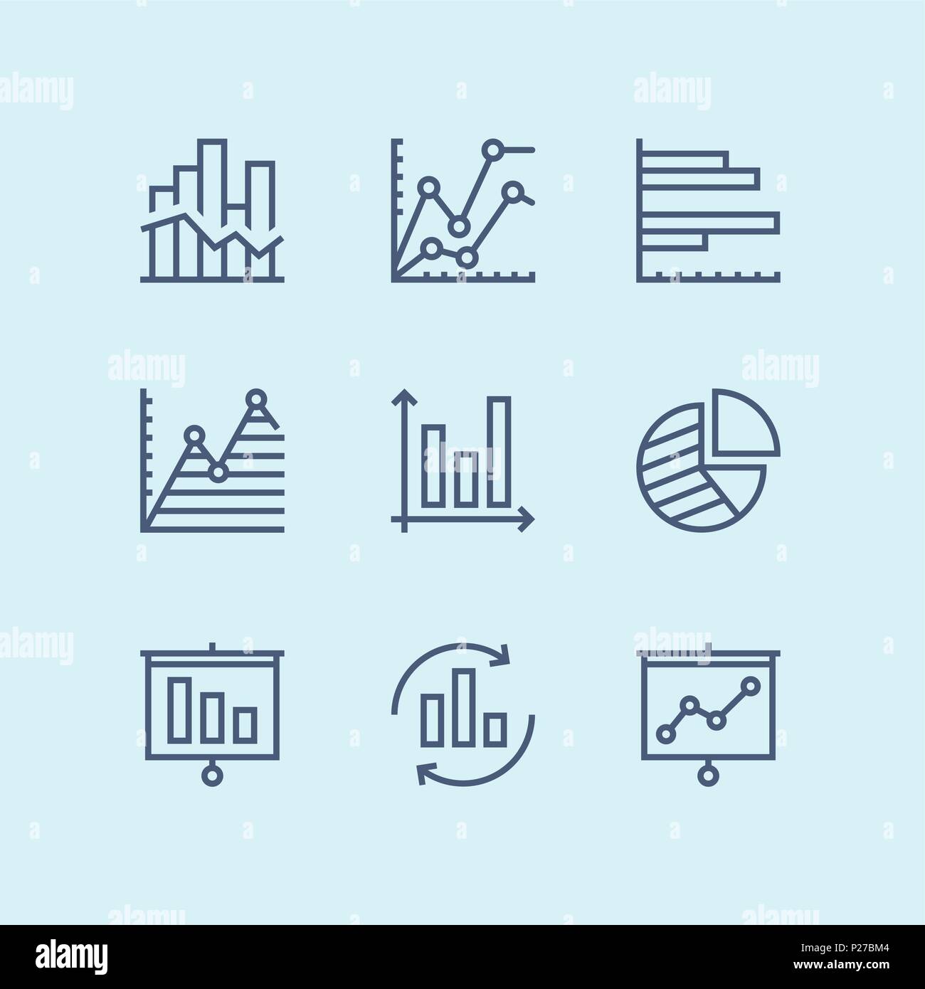 Outline Data analysis, chart, diagram vector simple icons for web and ...