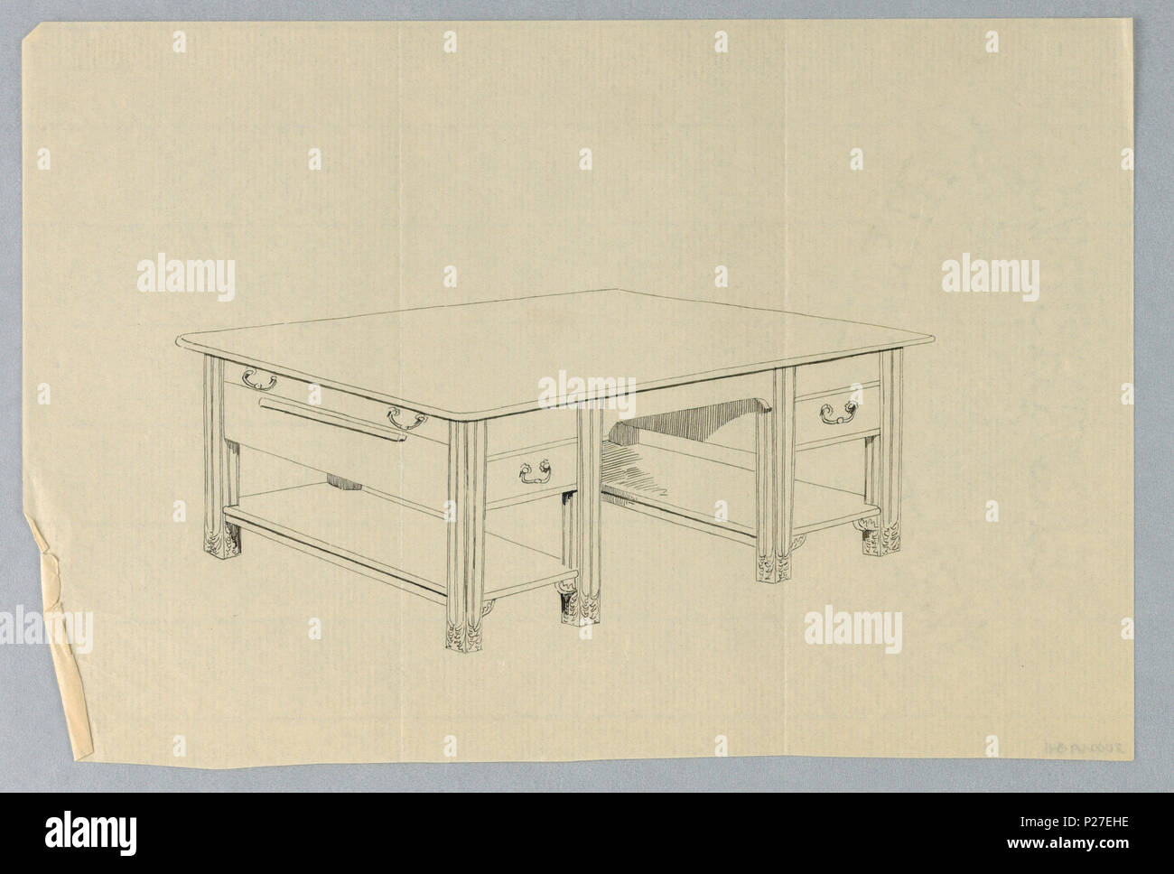 102 Drawing, Design for Massive Library Table with Narrow Side Pull-Out ...