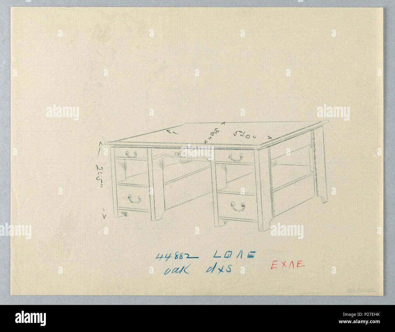 102 Drawing, Design for Massive Library Table with Open Shelves at ...