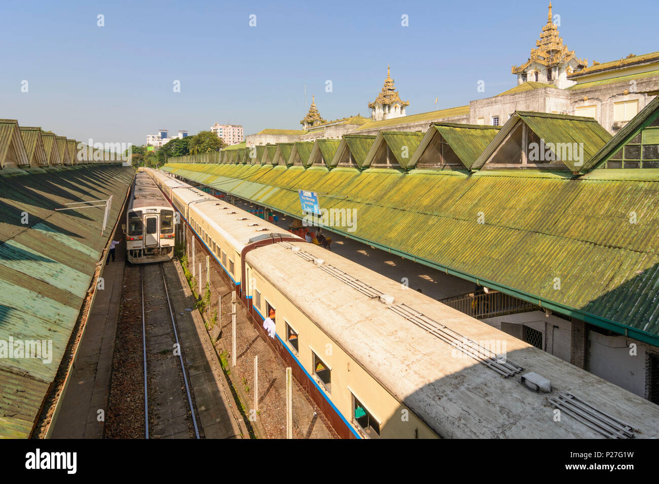 Yangon (Rangoon), Yangon Central railway station, train, Colonial ...