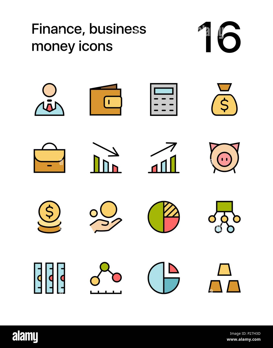 Colored Finance, business, money icons for web and mobile design pack 1 ...