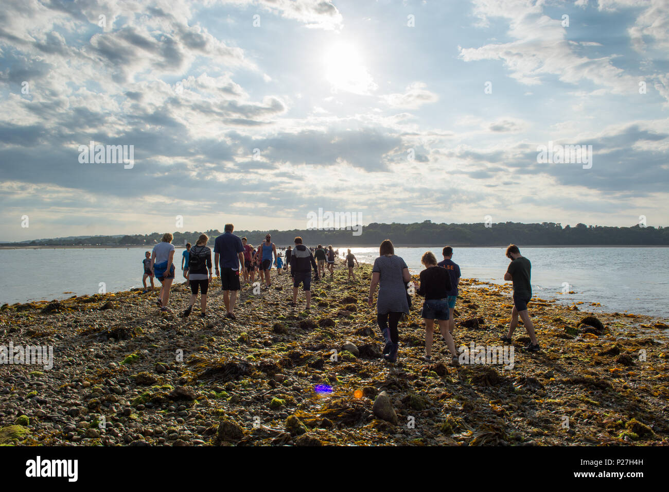 People walking the elevated causeway out to the Solent Fort at the ...