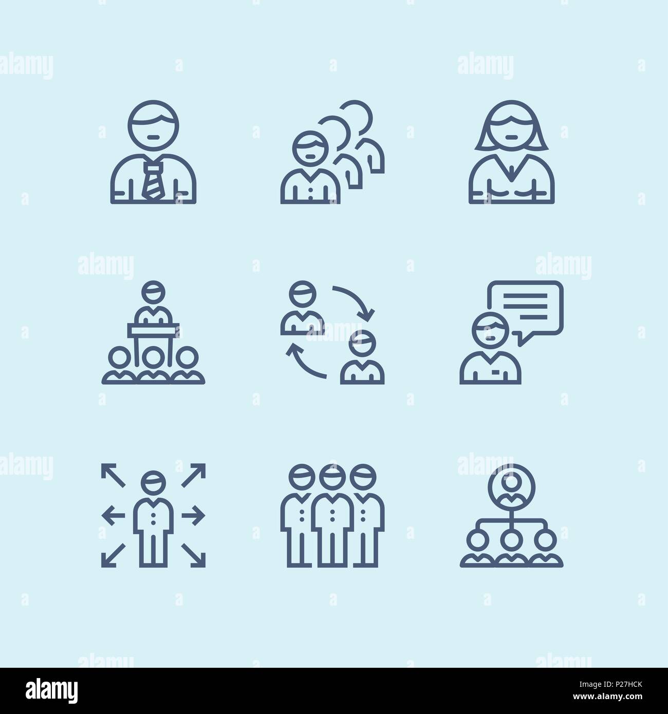 Outline Business people, meeting, team work vector simple icons for web ...