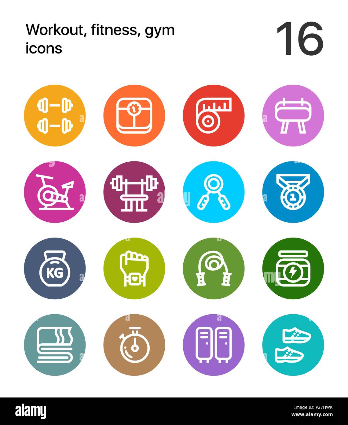 Colorful Workout, fitness, gym icons for web and mobile design pack 1 ...