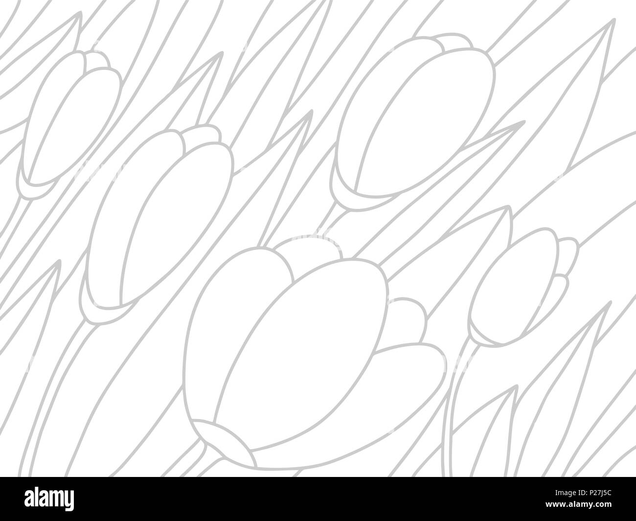 Pattern of tulip grey outline flowers. Flat vector flowers isolated on ...