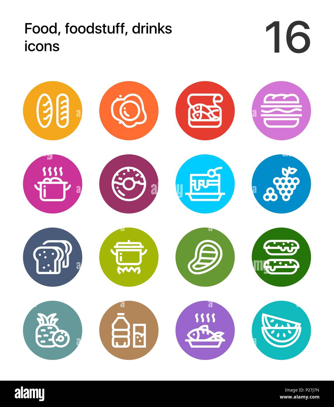 Colorful Food, foodstuff, drinks icons for web and mobile design pack 1 ...