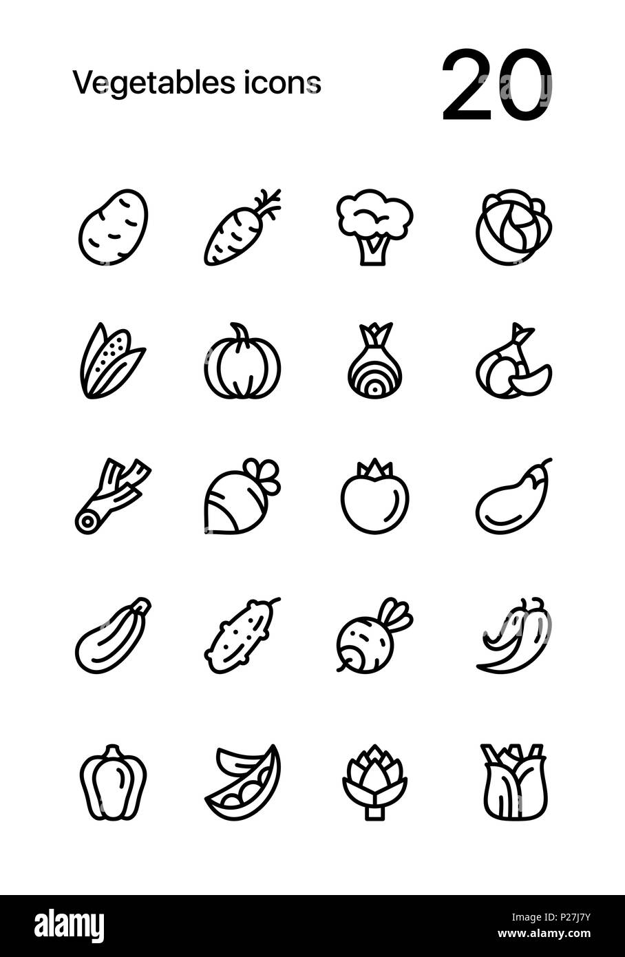 Vegetables and food line flat vector icon set for web and mobile design ...