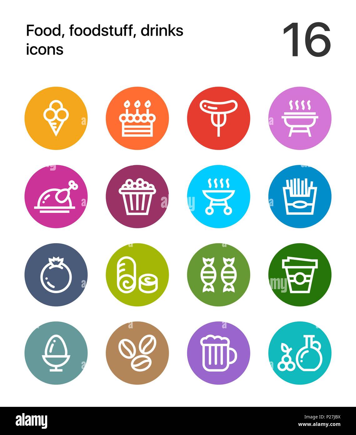 Colorful Food, foodstuff, drinks icons for web and mobile design pack 4 ...