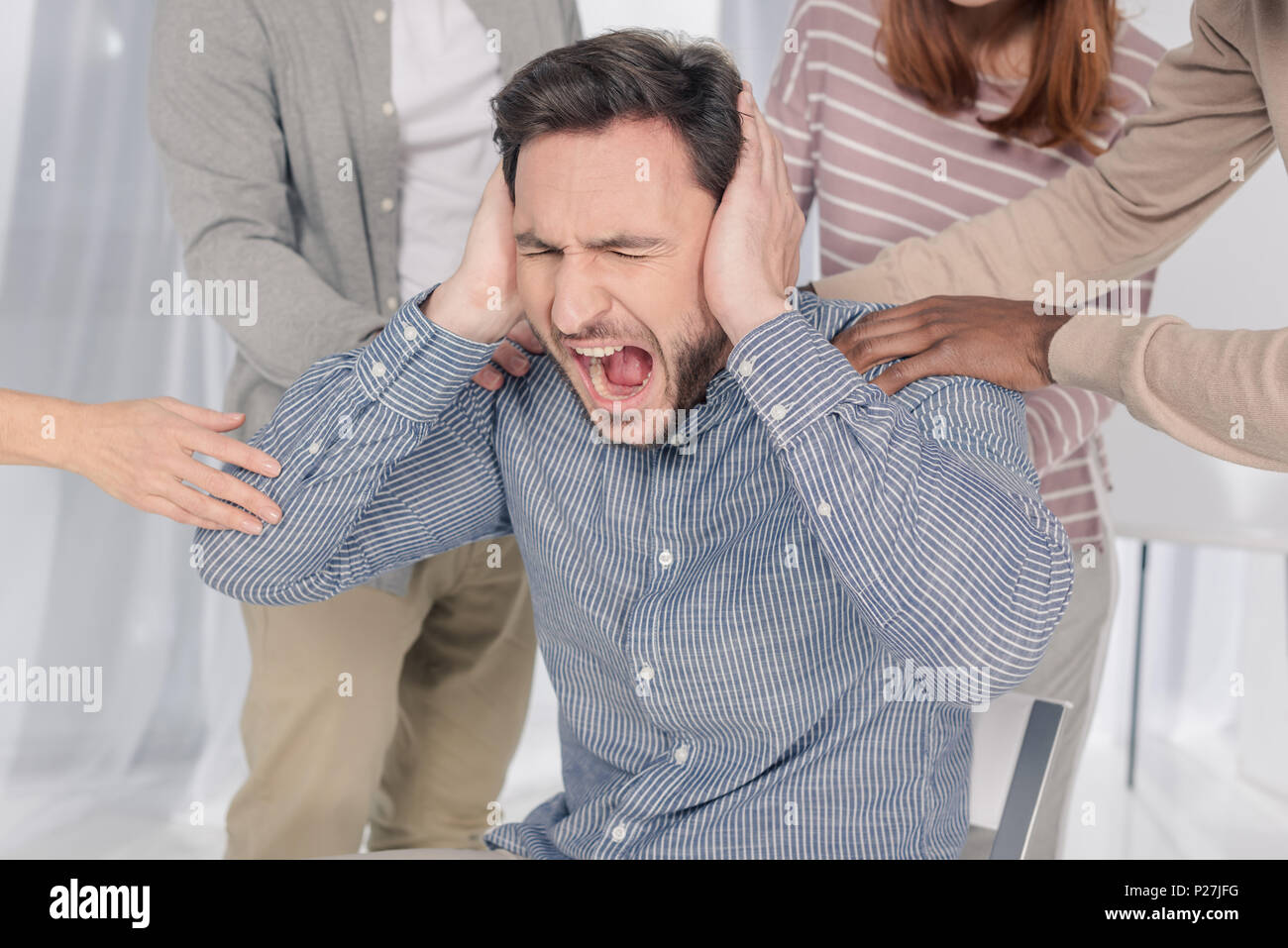 Middle aged man screaming help hi-res stock photography and images - Alamy