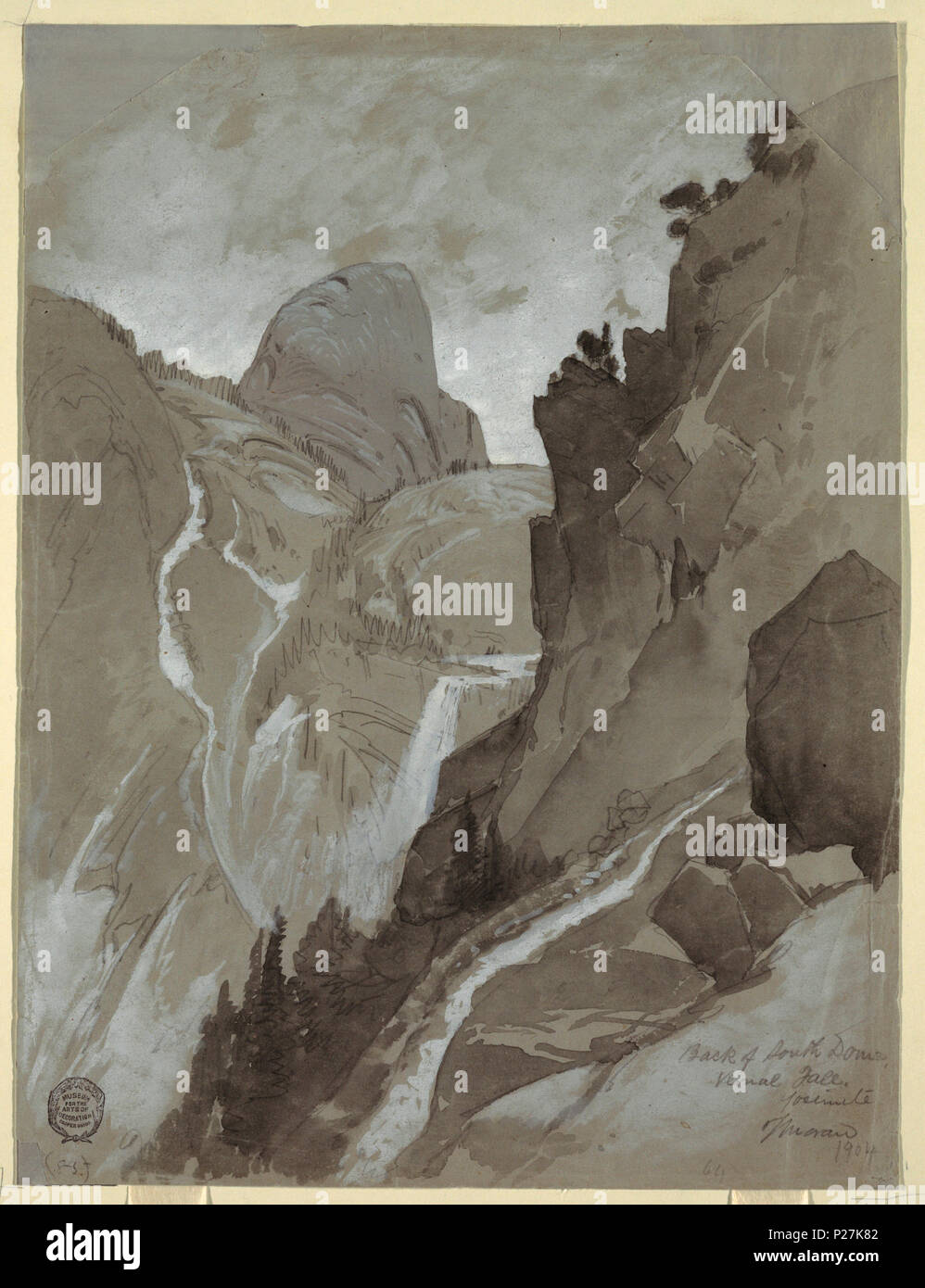 . English: Drawing, Vernal Falls, Yosemite, 1904 . English: Vertical ...