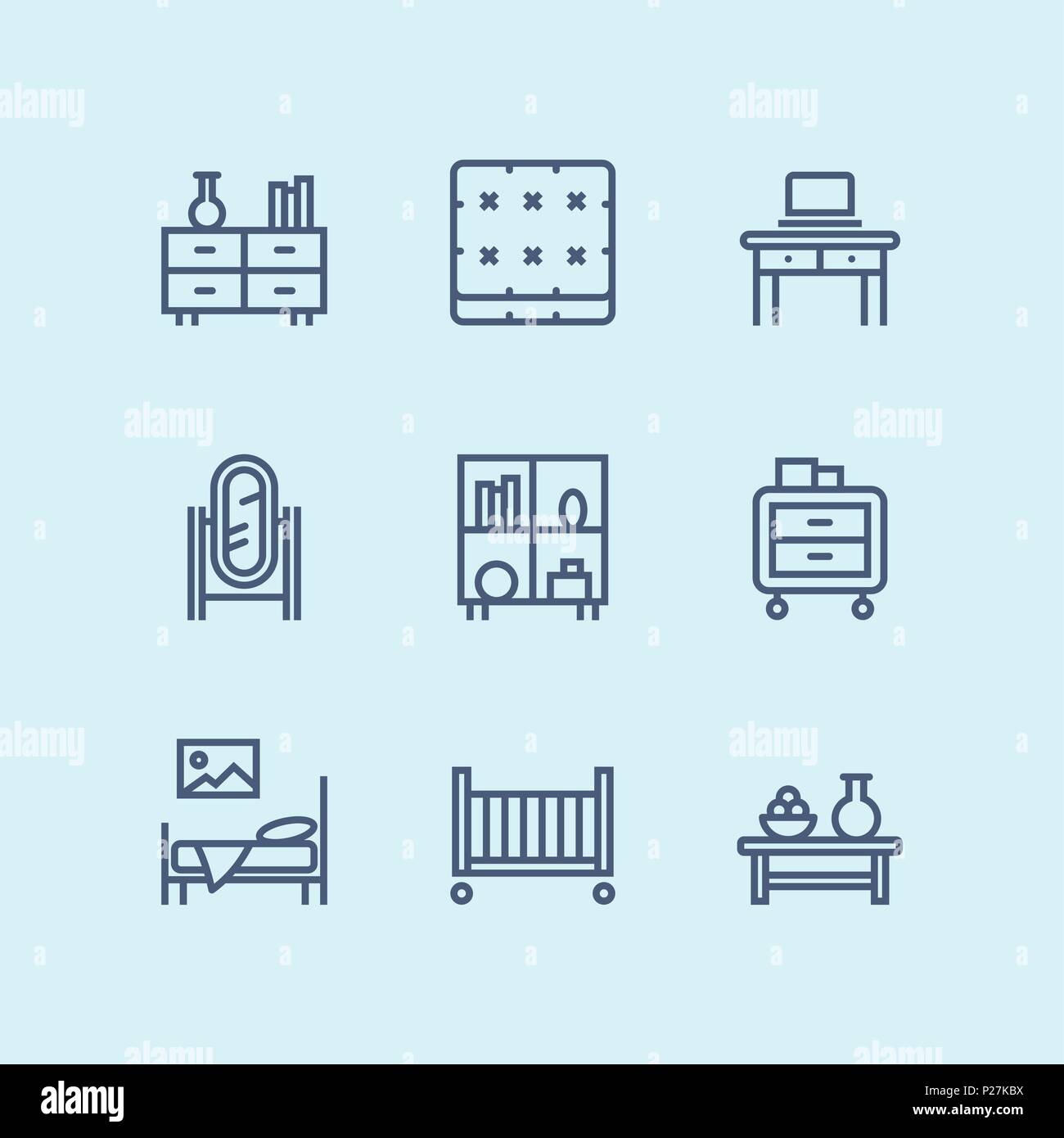 Outline Furniture, decor, interior vector simple icons for web and ...