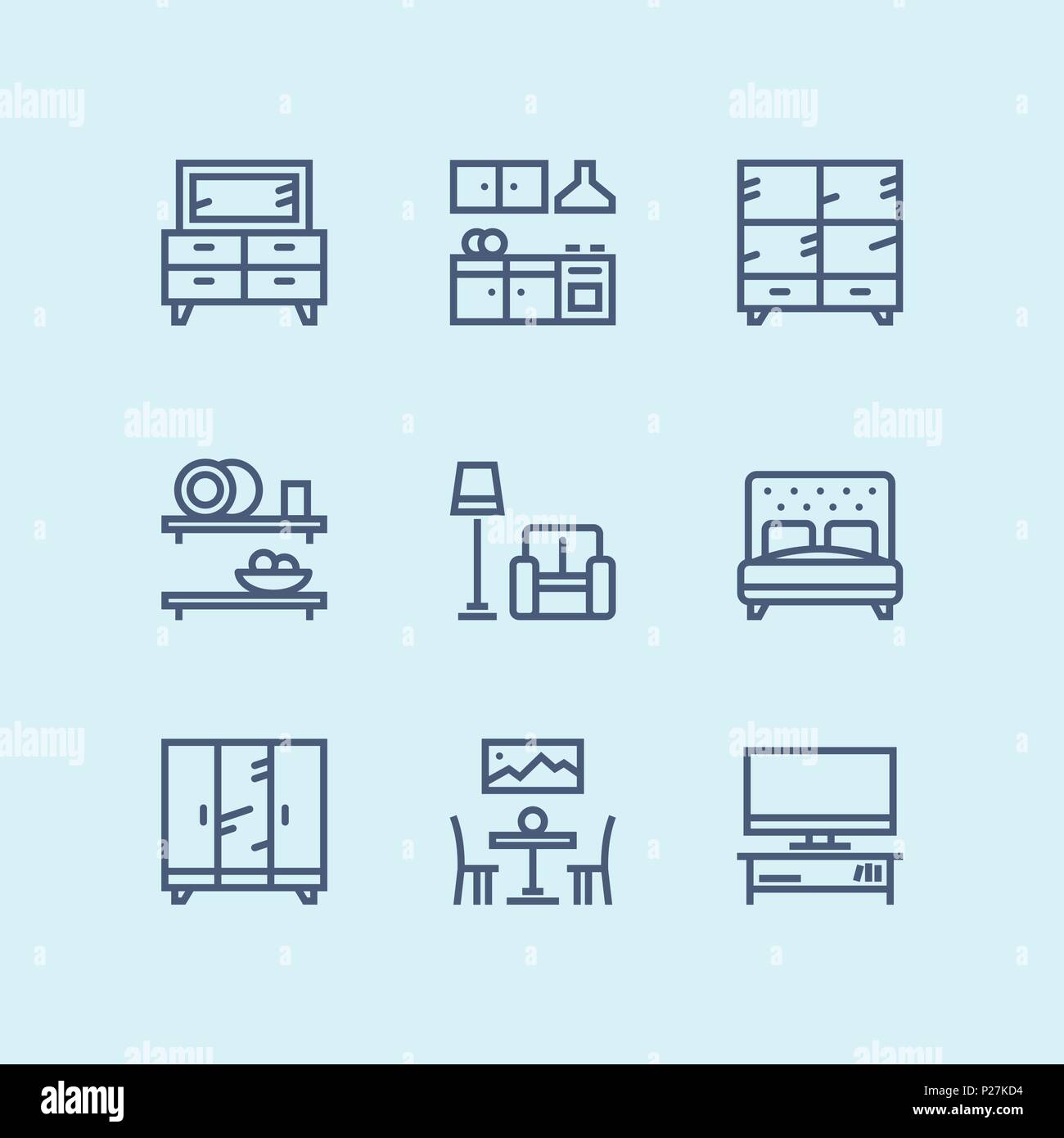 Outline Furniture, decor, interior vector simple icons for web and ...
