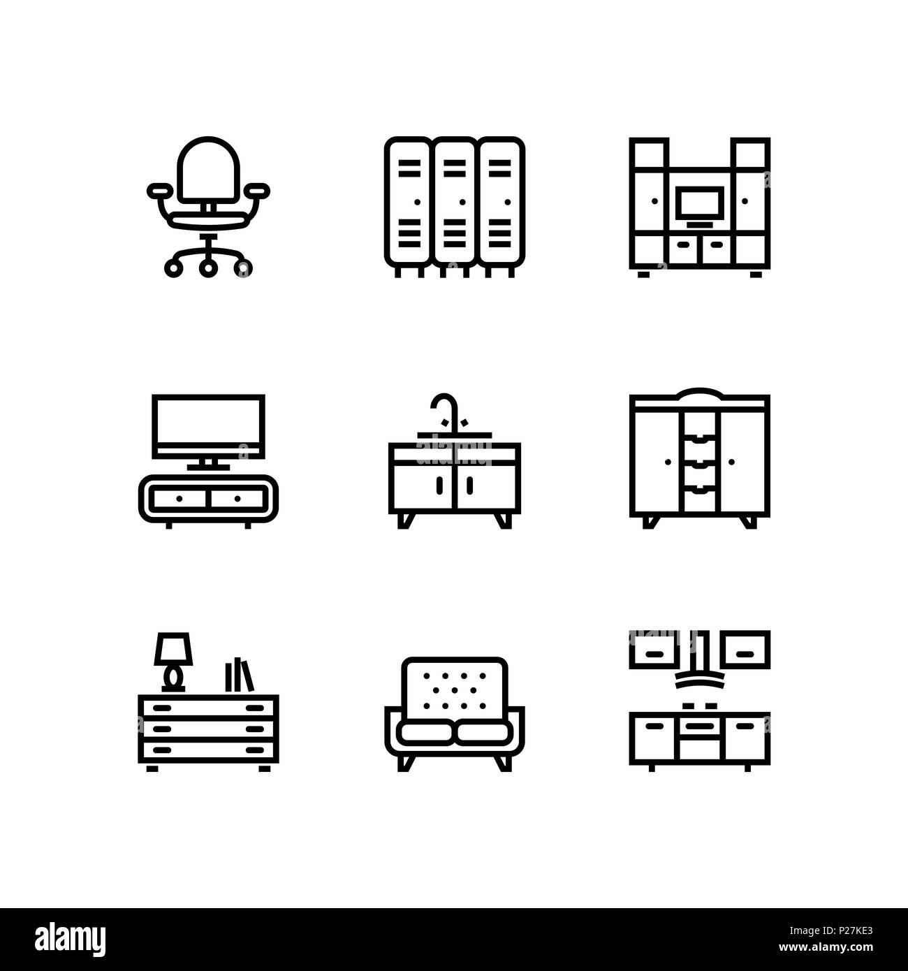 Furniture, decor, interior vector simple icons for web and mobile ...